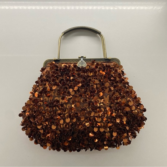 Bags | Vintage Purse Crossbody Option Copper Color Sequins Brushed ...